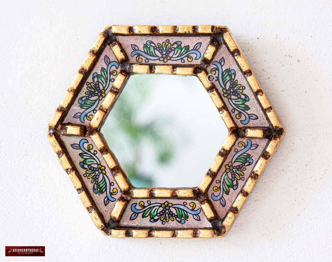 Small Pink Mirror Wall Decorative Hexagonal Accent Small Mirror for ...