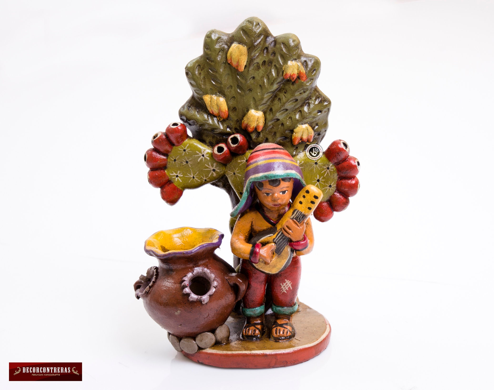 Hand Painted Pottery Sculpture "andean Music" From Peru, Folk Art ...