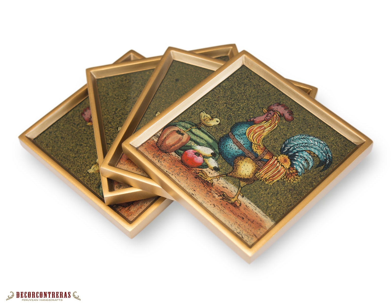 Glass Gold Coaster Set 4 From Peru Handmade Square Glass - Etsy