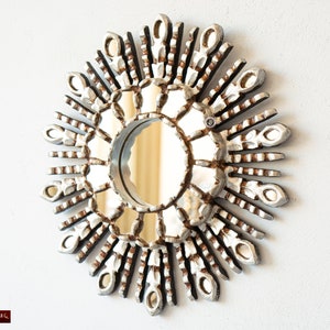 Small Round Sunburst Mirror 11.8", Hand Carved Wood Sunburst Mirror ...