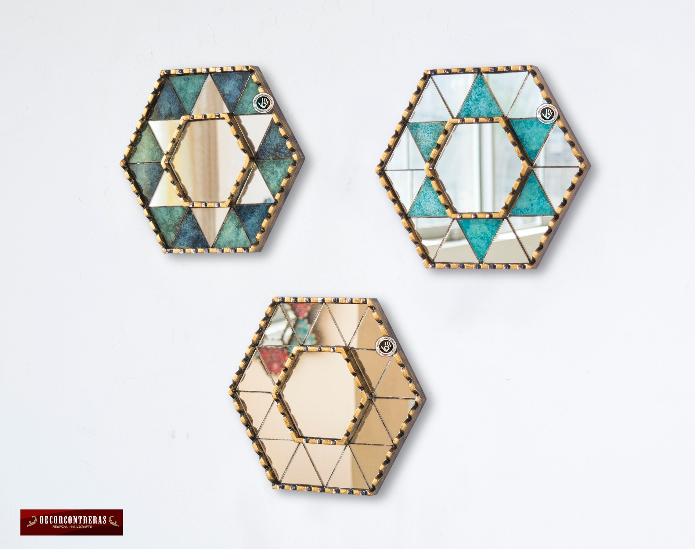 Handmade Star of David Wall Mirror set 3 Painted glass Star | Etsy