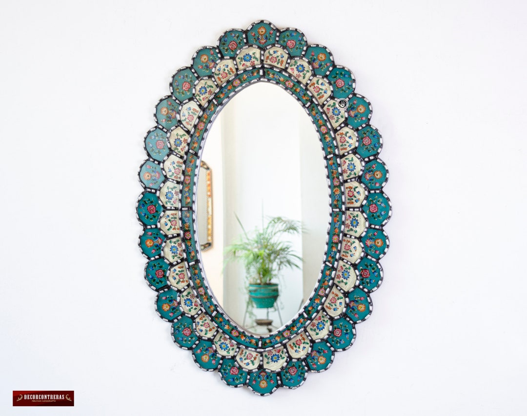 Peruvian Oval Turquoise Mirror for Wall, "celestial Flower"- Silver ...