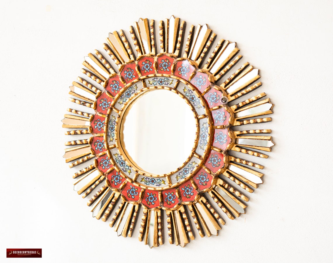 Red Round Wall Mirrors 17.7 Handcrafted Sunburst Mirror - Etsy