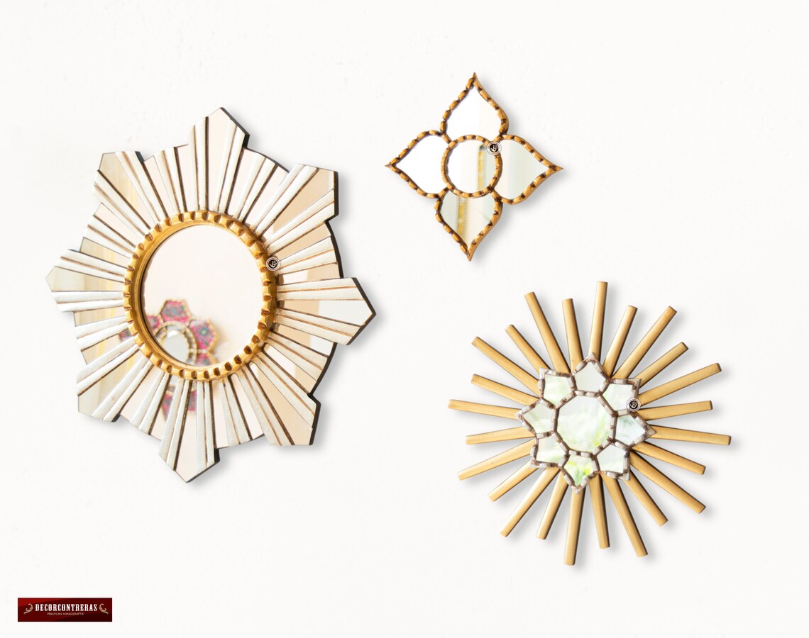 Sunburst Accent Wall Mirrors Set 3 'brilliant Sun' - Etsy
