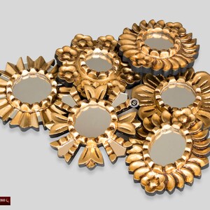 Small Sunburst Mirror Set 6 "gold Sun", Handmade Round Mirror Wall 6"d ...