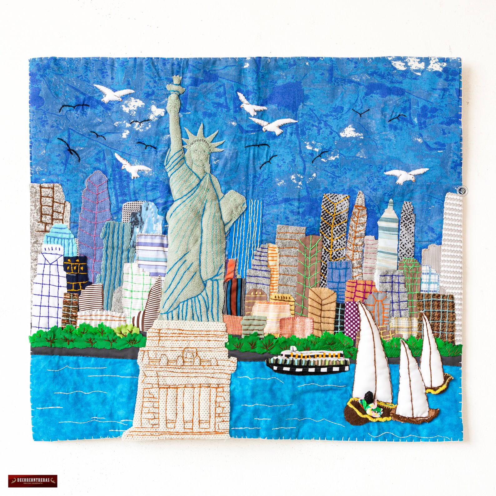 Handmade Statue Liberty Theme Patchwork Wall Hanging | Embroidered ...