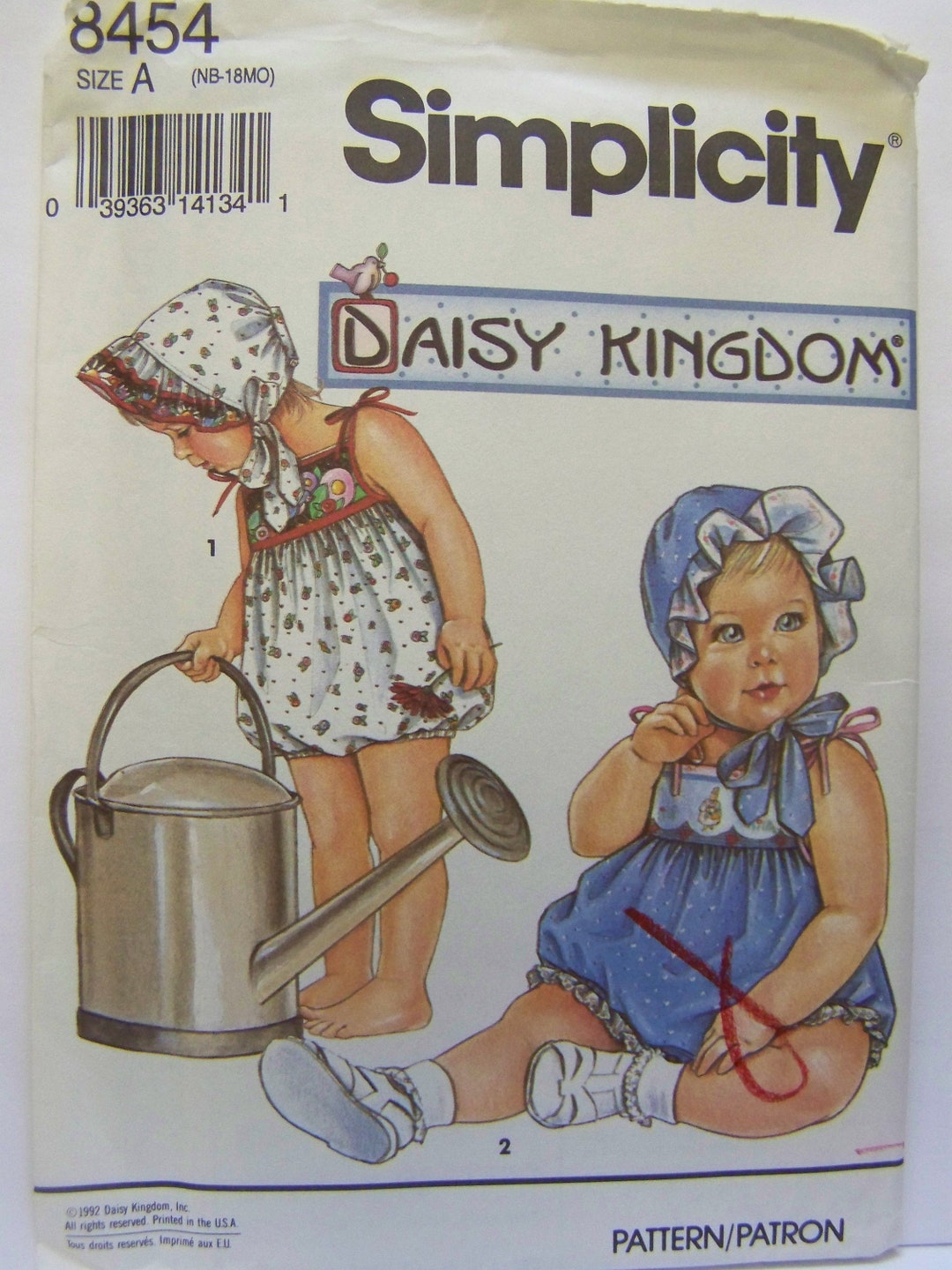 Vtg Uncut 1990s Simplicity 8454 DAISY KINGDOM Girl's Romper and Bonnet ...