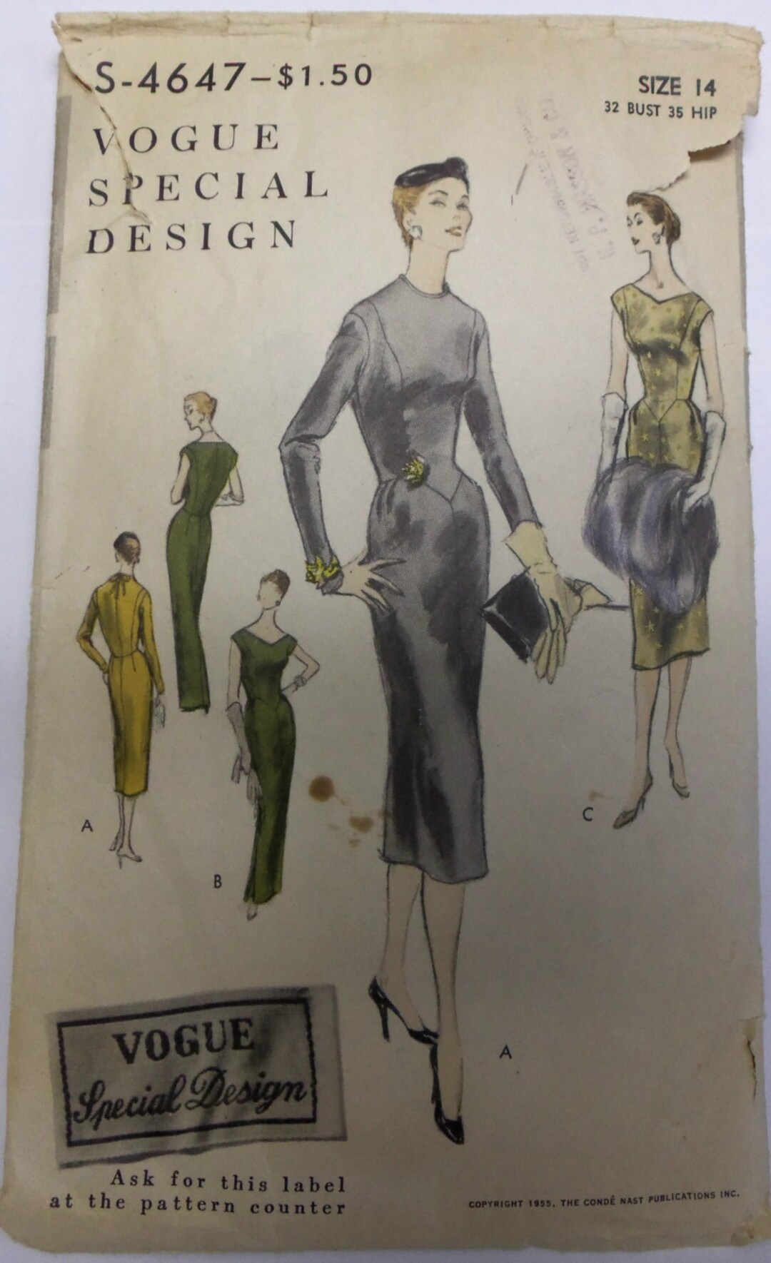 Vintage 1955 VOGUE Special Design S-4647 Misses DRESS Pattern Sz 14 ...