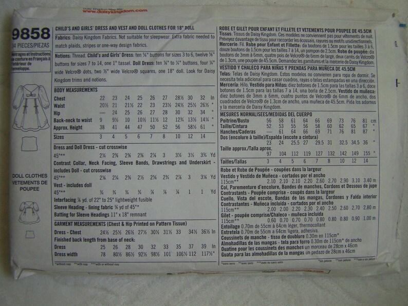 UNCUT 2001 Simplicity 9858 DAISY KINGDOM Dress & Doll Dress - Etsy