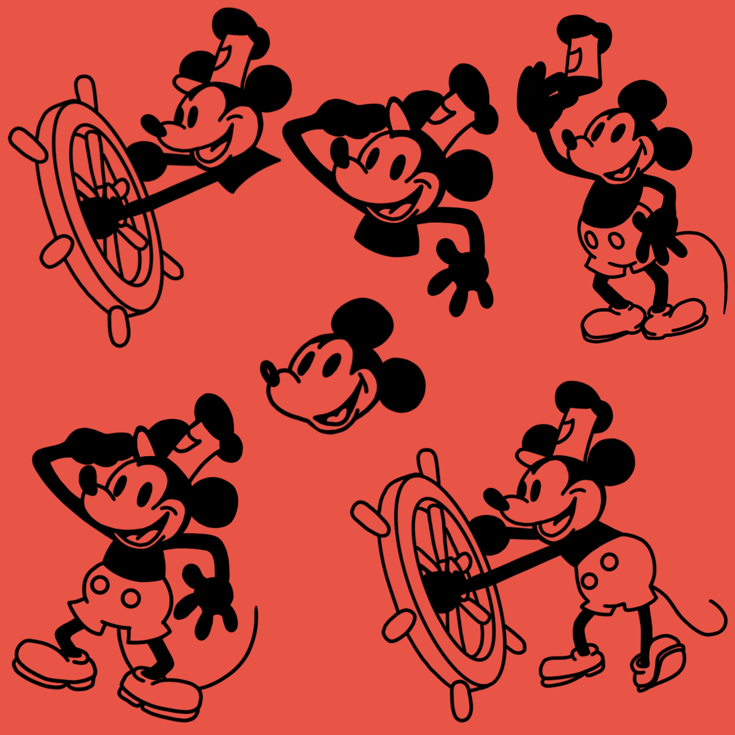 Handdrawn Steamboat Willie PNG Bundle, Nostalgic Cut File ...