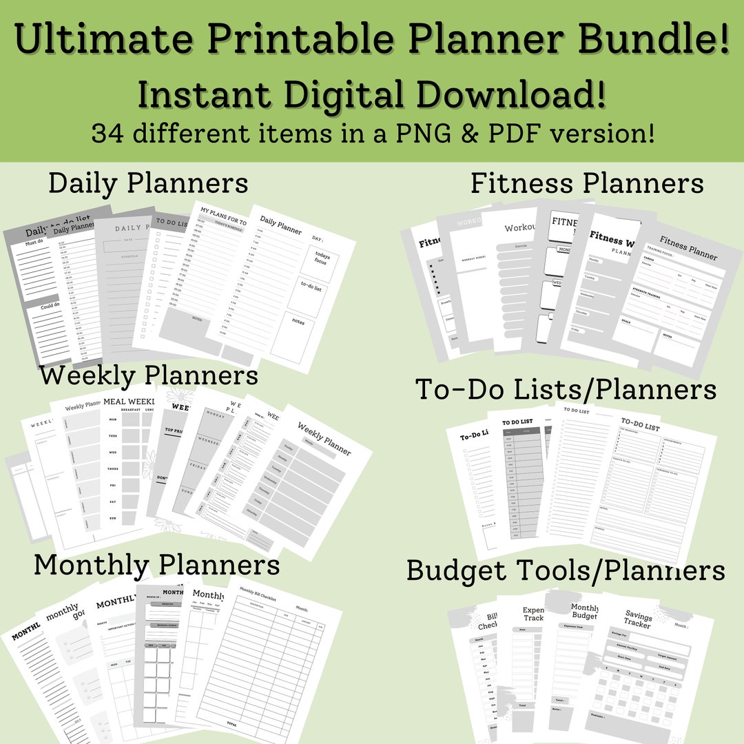 Ultimate Planner Bundle Print Your Own, Budget Tools, Daily Weekly ...
