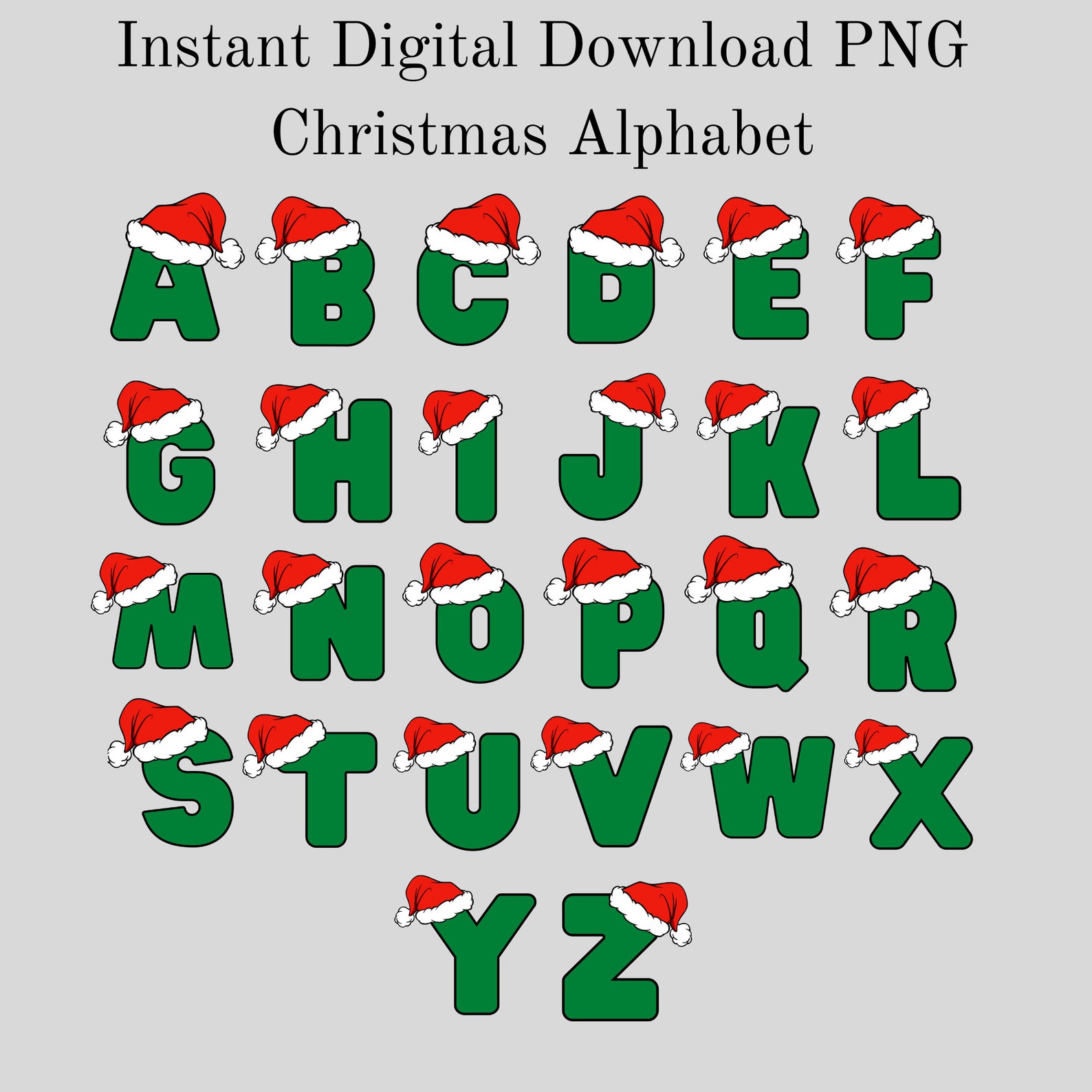 Christmas Alphabet PNG, Santa Hat Holiday Alphabet PNG, Initials for ...
