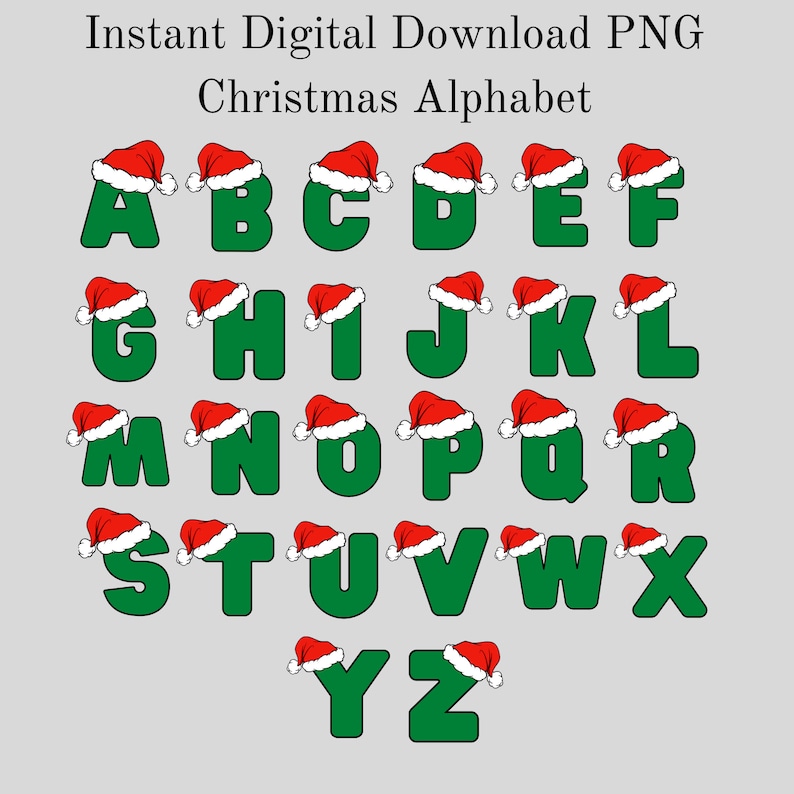 Christmas Alphabet PNG, Santa Hat Holiday Alphabet PNG, Initials for ...