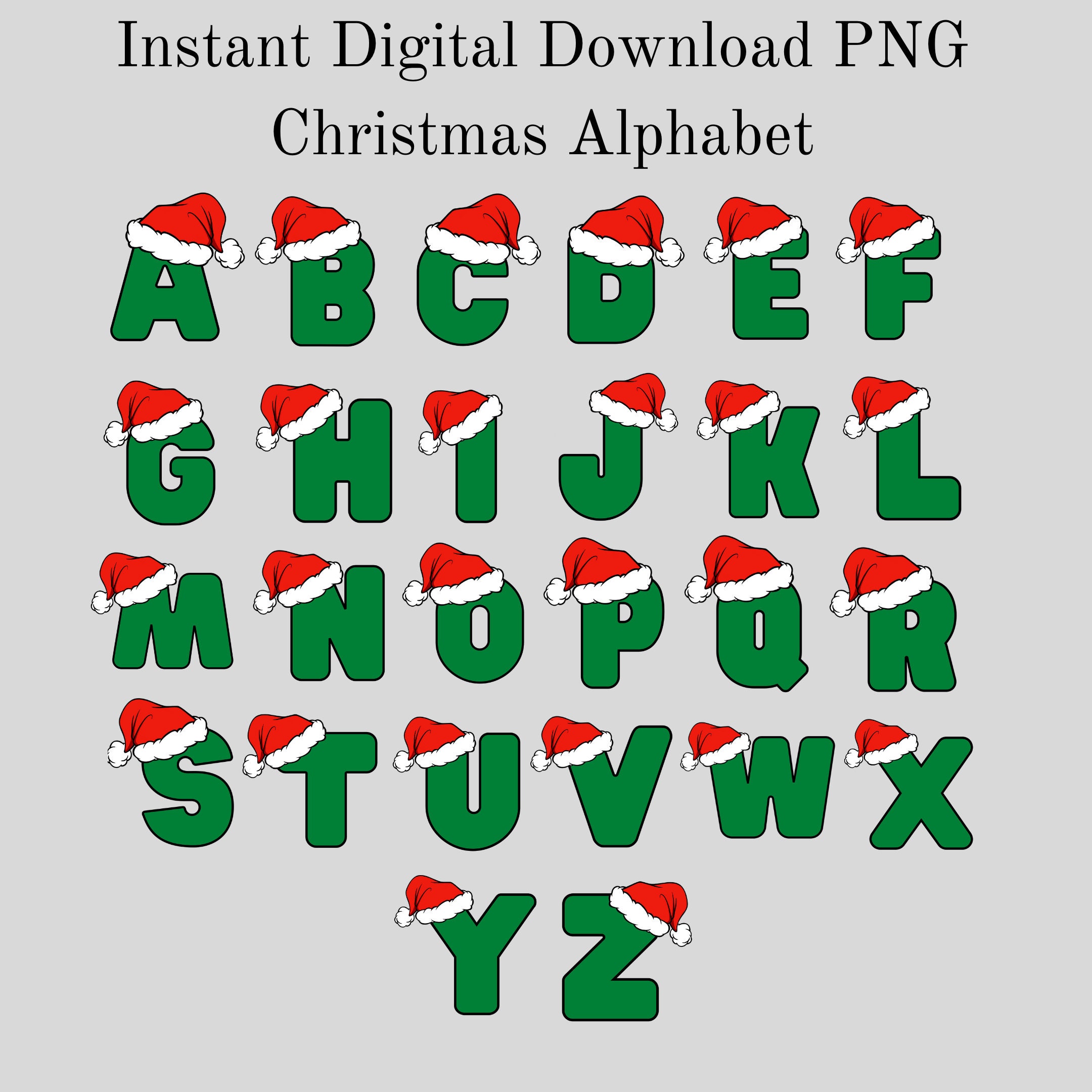 Christmas Alphabet PNG, Santa Hat Holiday Alphabet PNG, Initials for ...