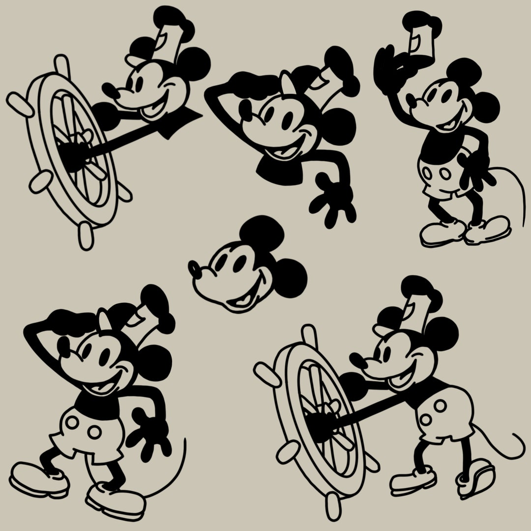 Handdrawn Steamboat Willie PNG Bundle, Nostalgic Cut File ...