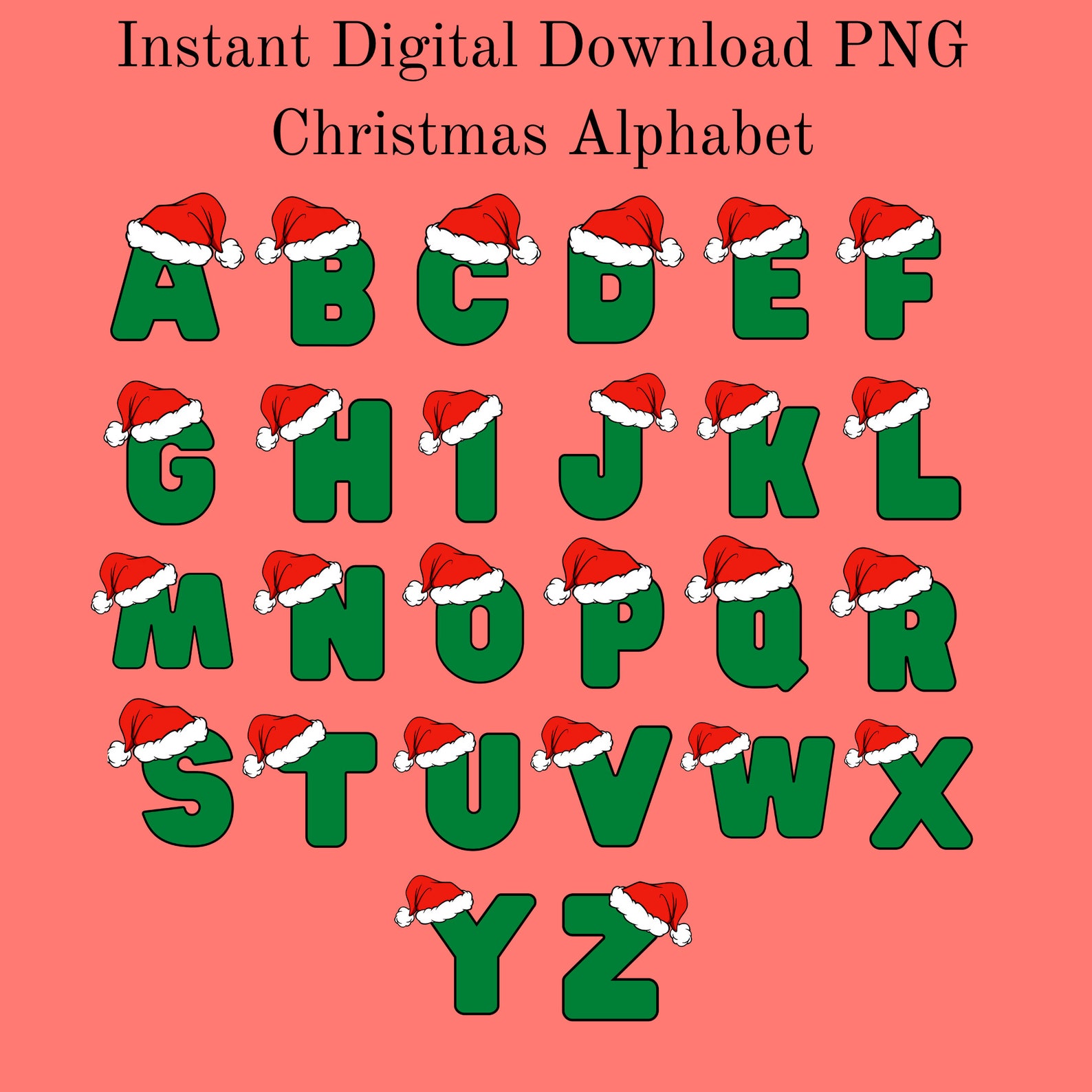Christmas Alphabet PNG, Santa Hat Holiday Alphabet PNG, Initials for ...