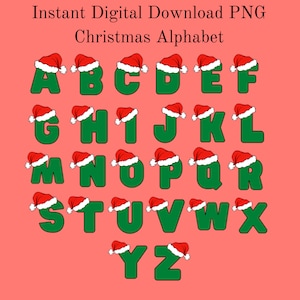 Christmas Alphabet PNG, Santa Hat Holiday Alphabet PNG, Initials for ...