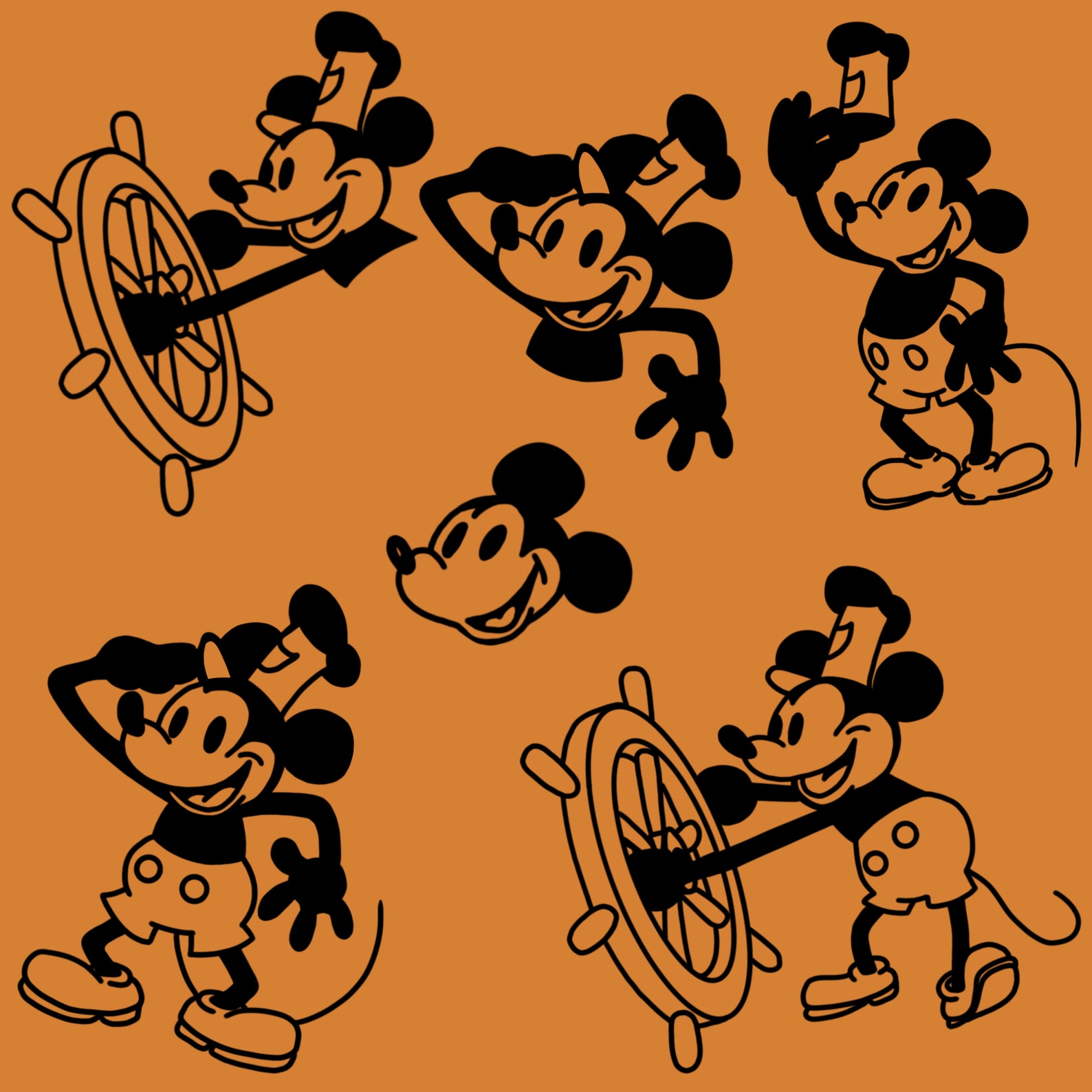 Handdrawn Steamboat Willie PNG Bundle, Nostalgic Cut File ...