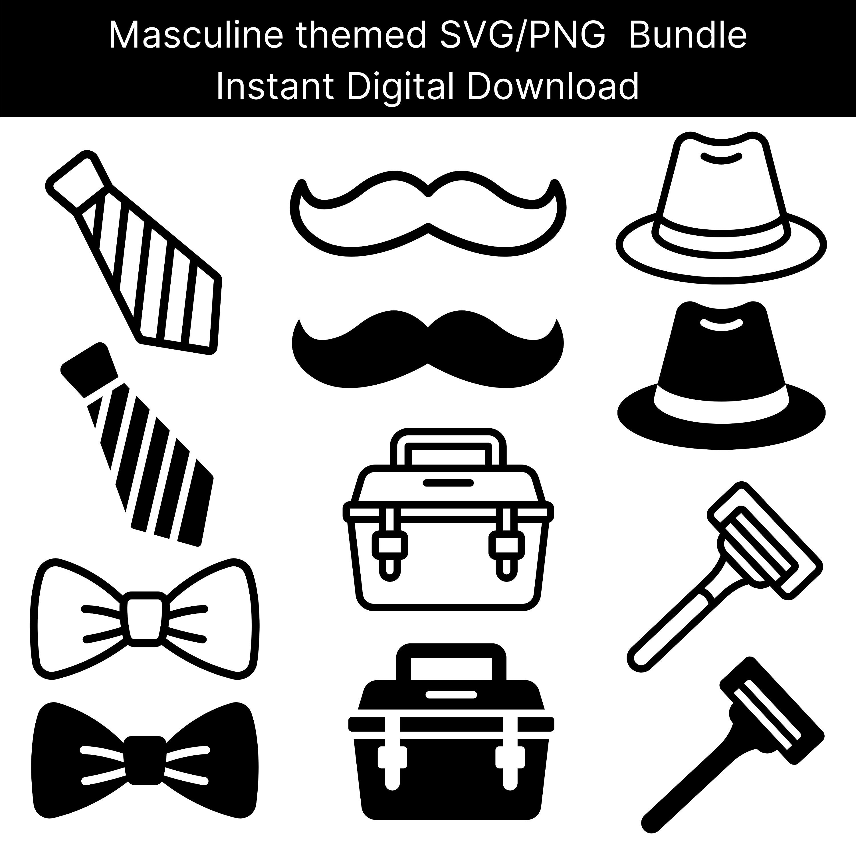 Masculine SVG PNG Bundle, Dad SVG, Father's Day Svg, Moustache Svg ...