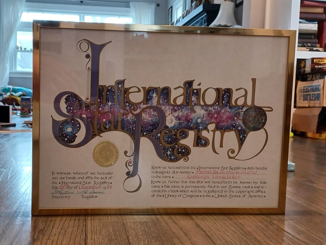 Framed International Star Registry Certificate - Etsy