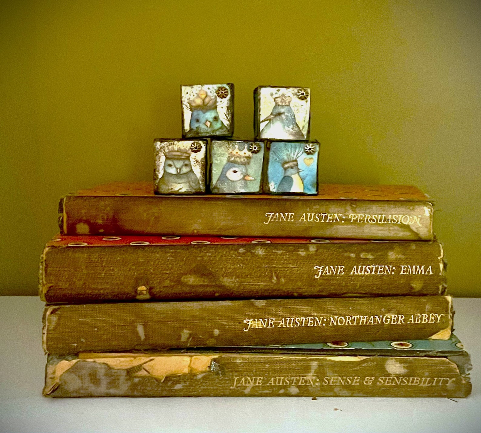 Set of Original Collage Cubes Handmade From Wood Blocks, Drawings of ...