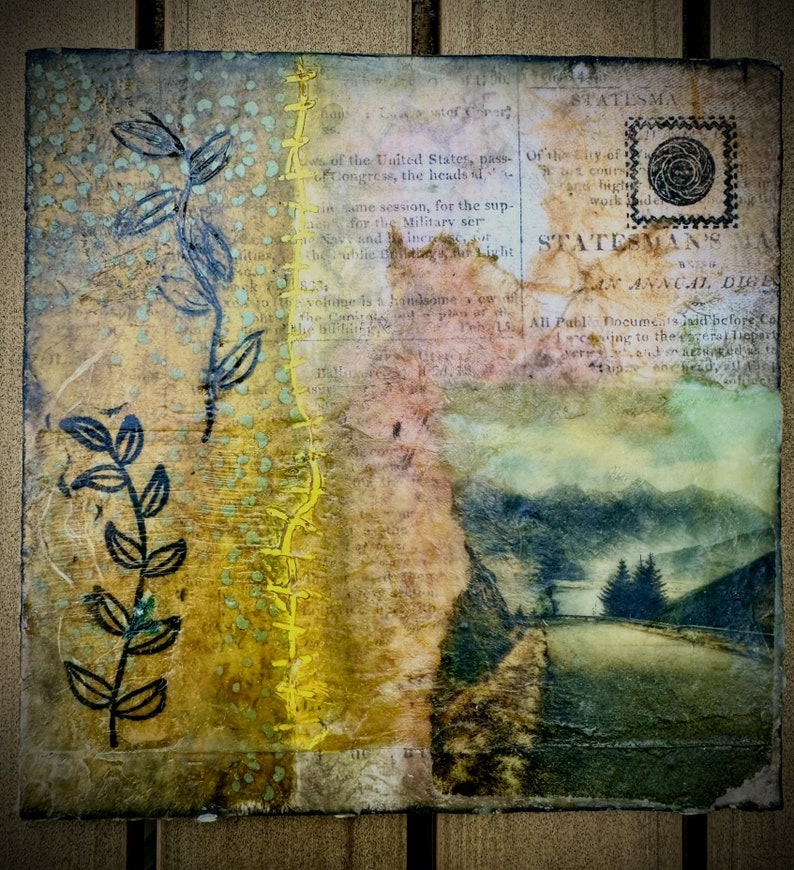 Original Mixed Media Encaustic Collage: on the Road - Etsy