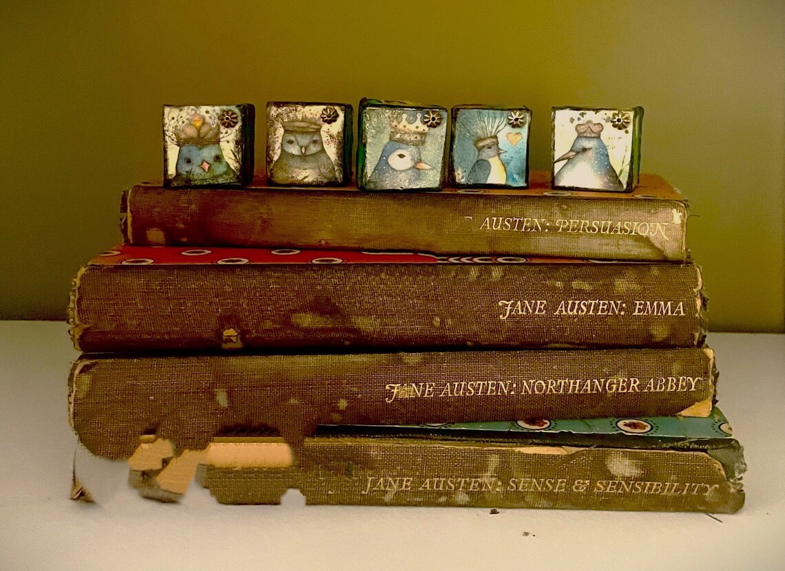 Set of Original Collage Cubes Handmade From Wood Blocks, Drawings of ...