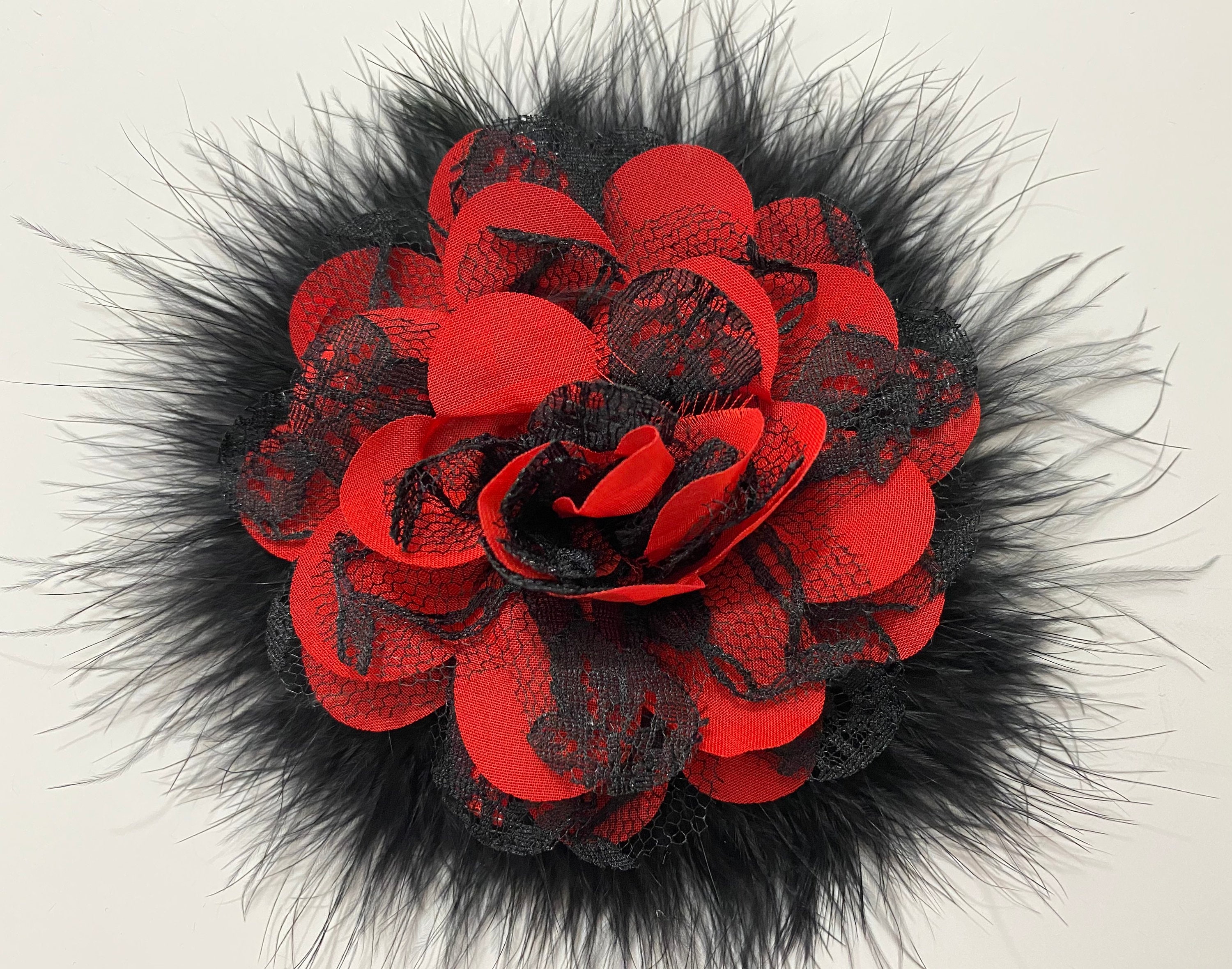 Red Black Feather Hair Clip Red Black Lace Clip Dance - Etsy