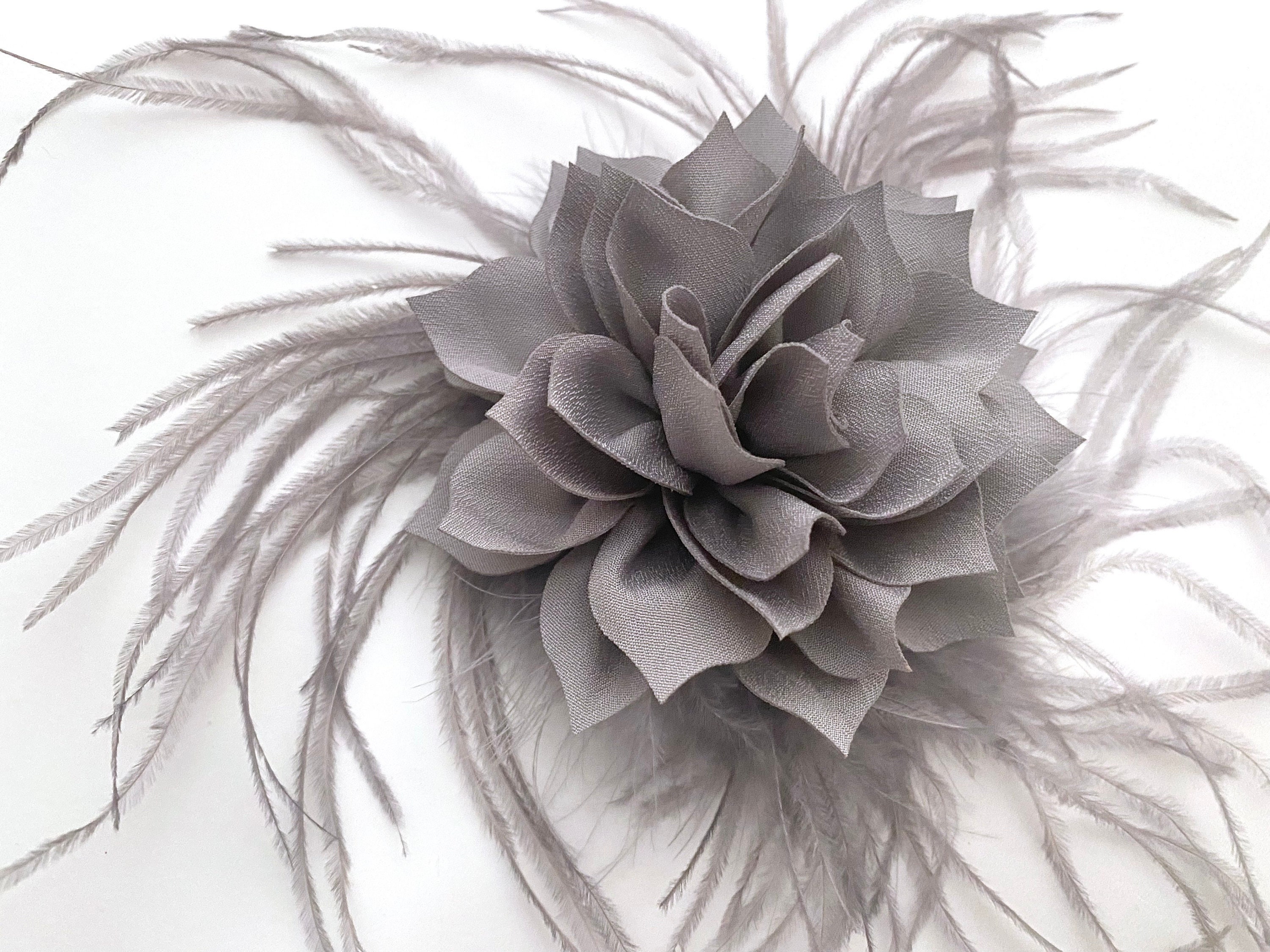 Silver Gray Fascinator Hair Clip, Silver Feather Clip, Silver Wedding ...