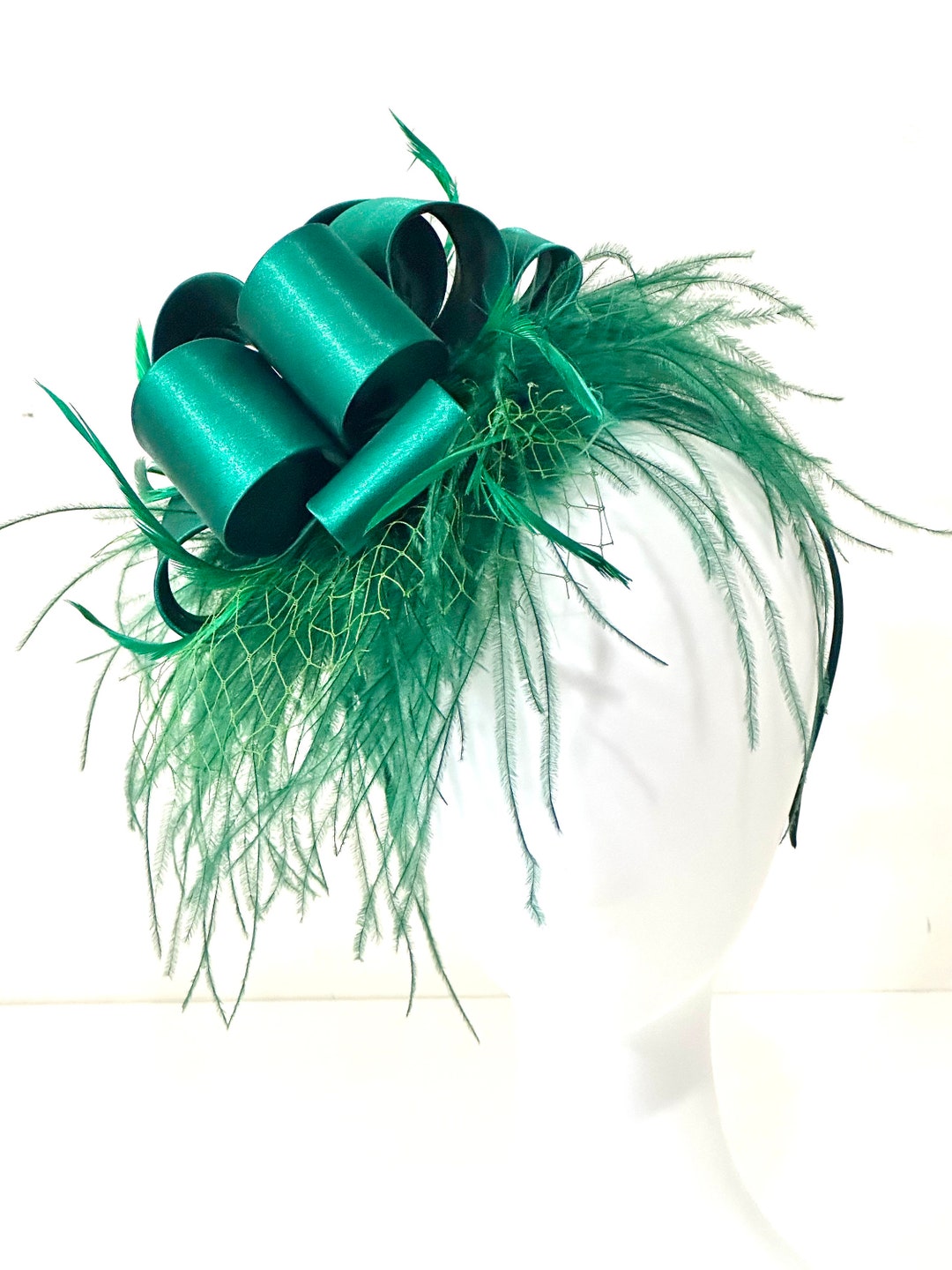 Christmas Fascinator Headband Hat, Hunter Green Feather Headband ...