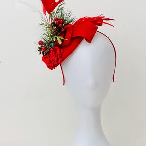 Christmas Fascinator Hat Christmas Headband, Red Christmas Holly ...