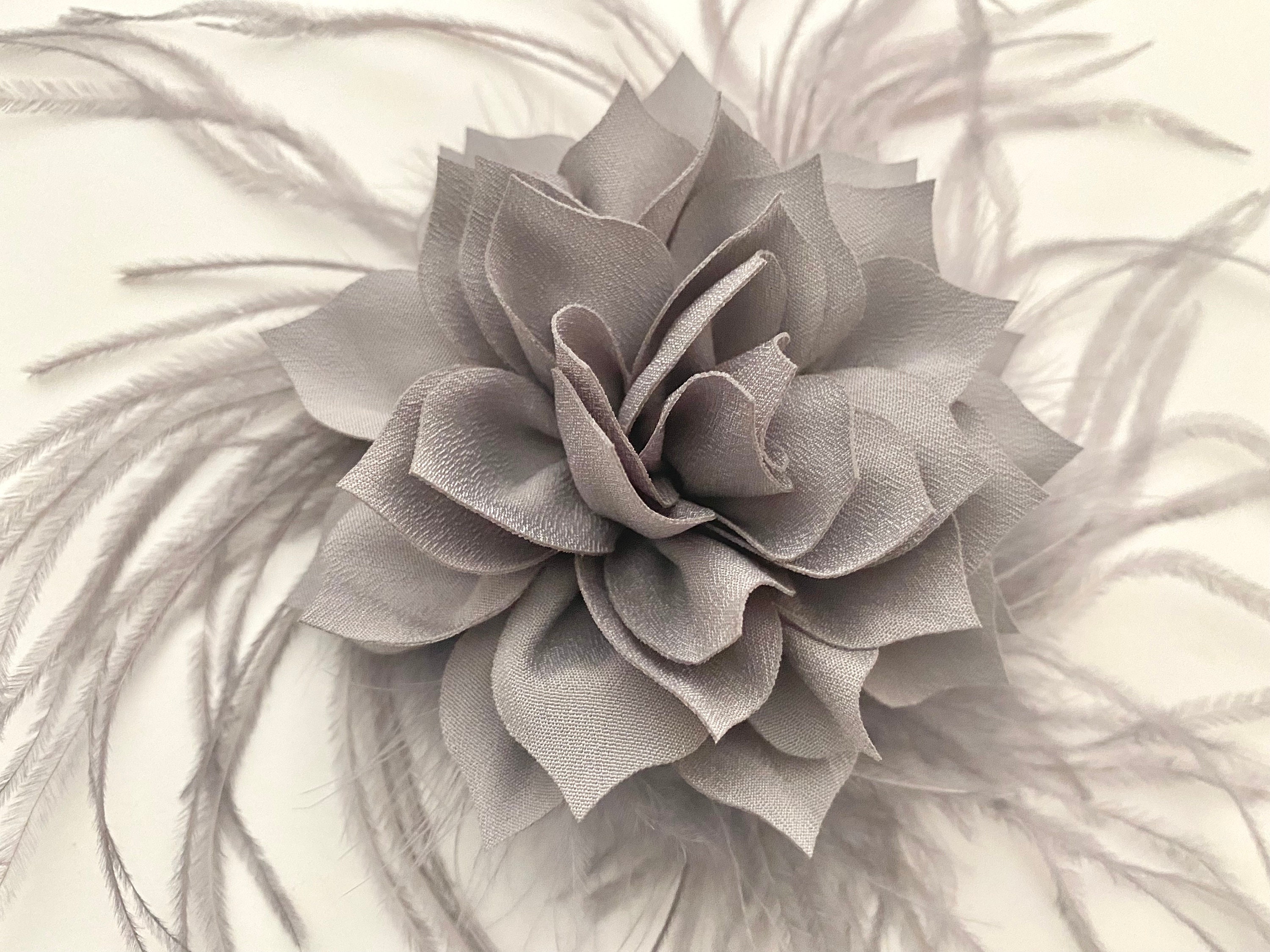 Silver Gray Fascinator Hair Clip, Silver Feather Clip, Silver Wedding ...