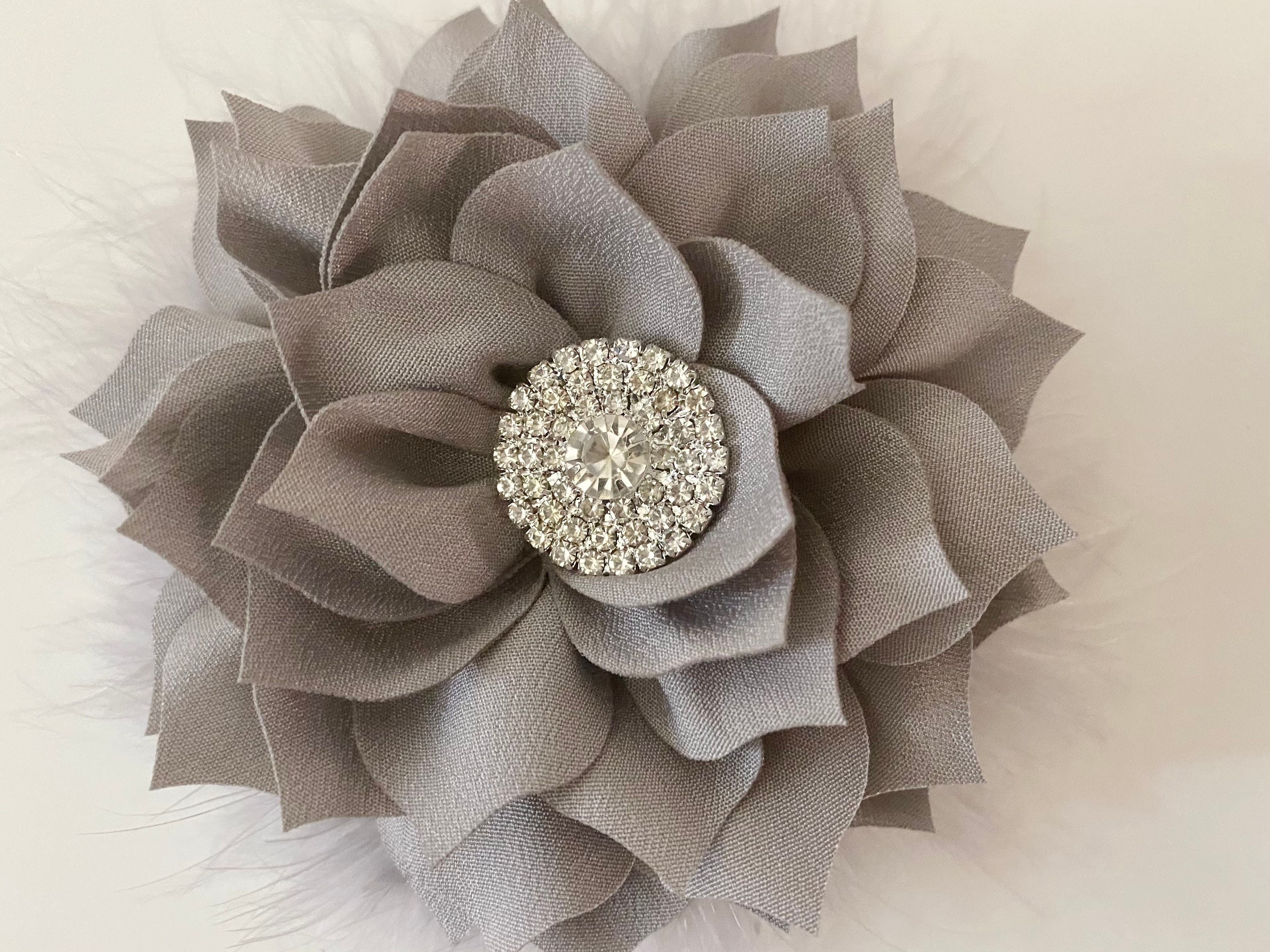 Silver Wedding Flower Clip, Christmas Hair Clip, Silver Feather Flower ...
