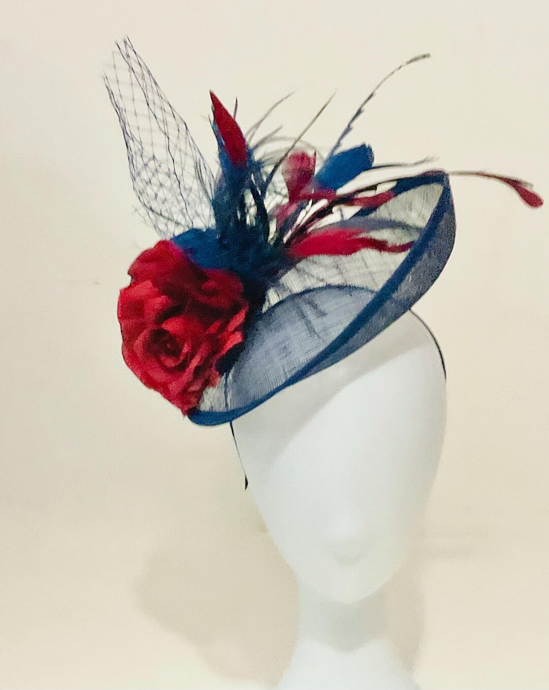Navy Blue Fascinator Hat, Burgundy Wine Blue Fascinator Hat,wedding ...