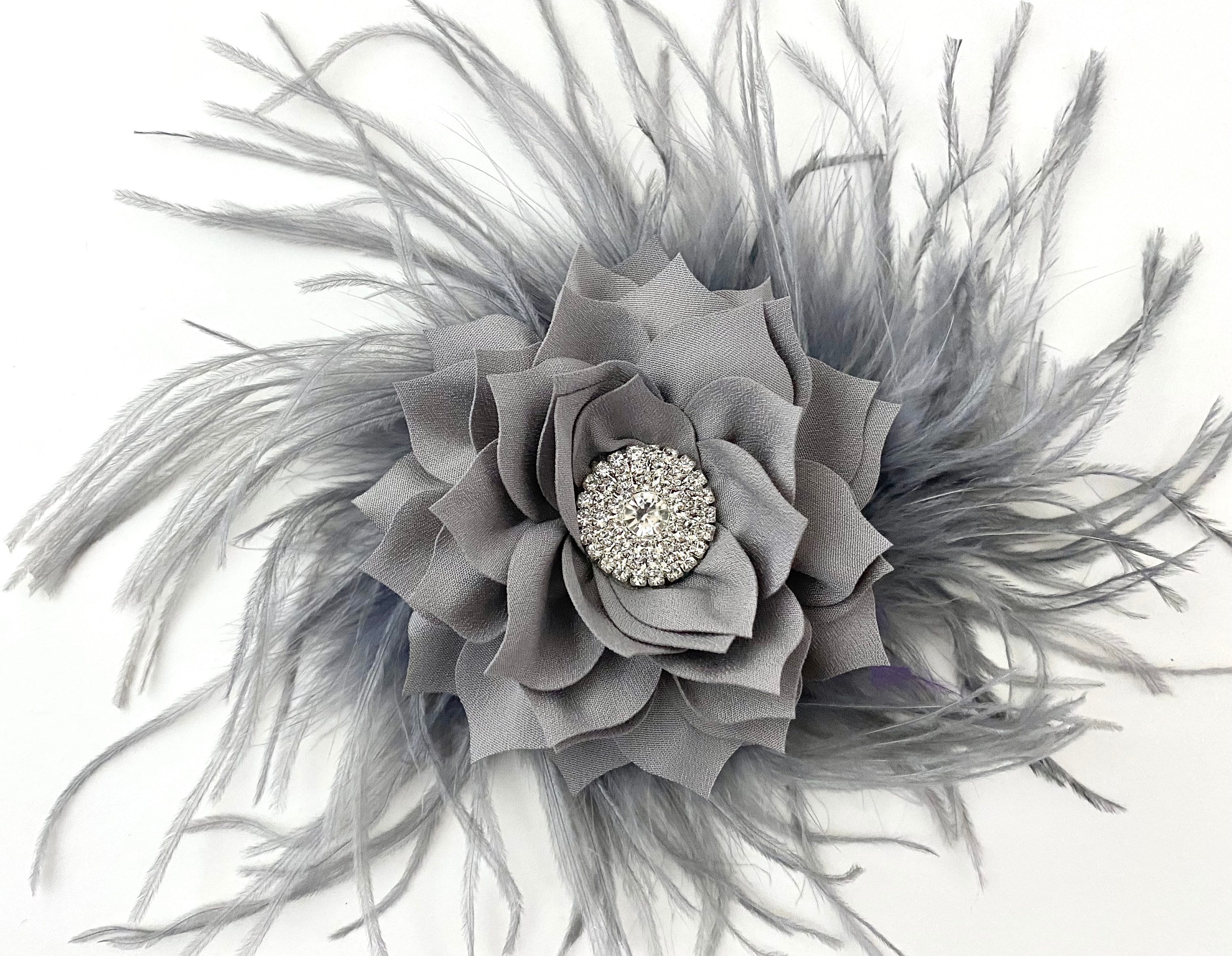 Silver Gray Fascinator Hair Clip, Silver Feather Clip, Silver Wedding ...