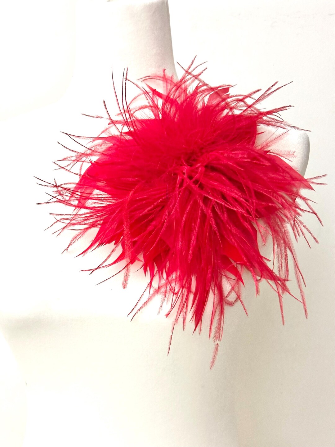 Red Feather Brooch Pin, Ostrich Feather Turkey Feather Pin, Dark Green ...