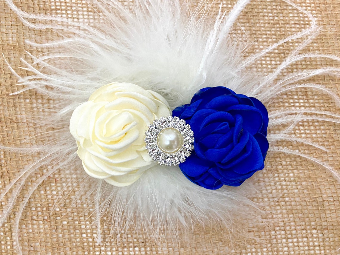 Royal Blue Ivory Hair Clip Blue and Ivory Flower Hair Clip | Etsy