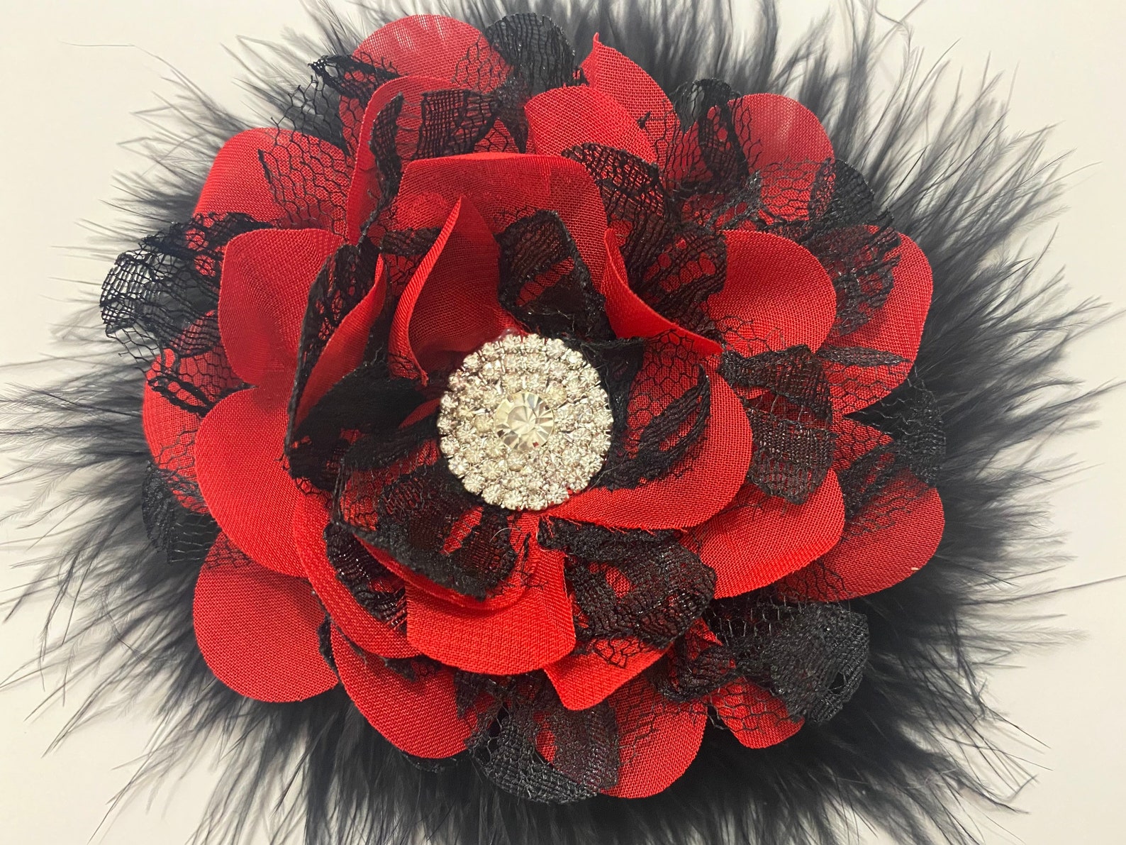 Red Black Feather Hair Clip Red Black Lace Clip Dance - Etsy