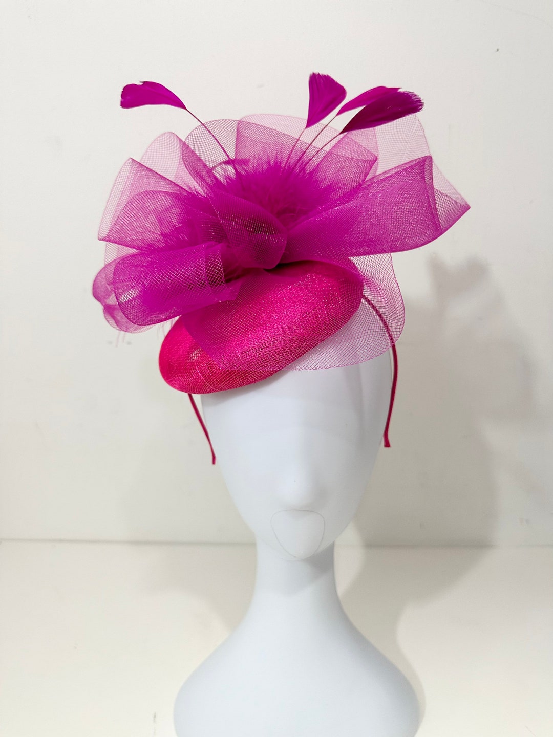 Magenta Pink Hot Pink Kentucky Derby Hat Fascinator Headband, Feather ...