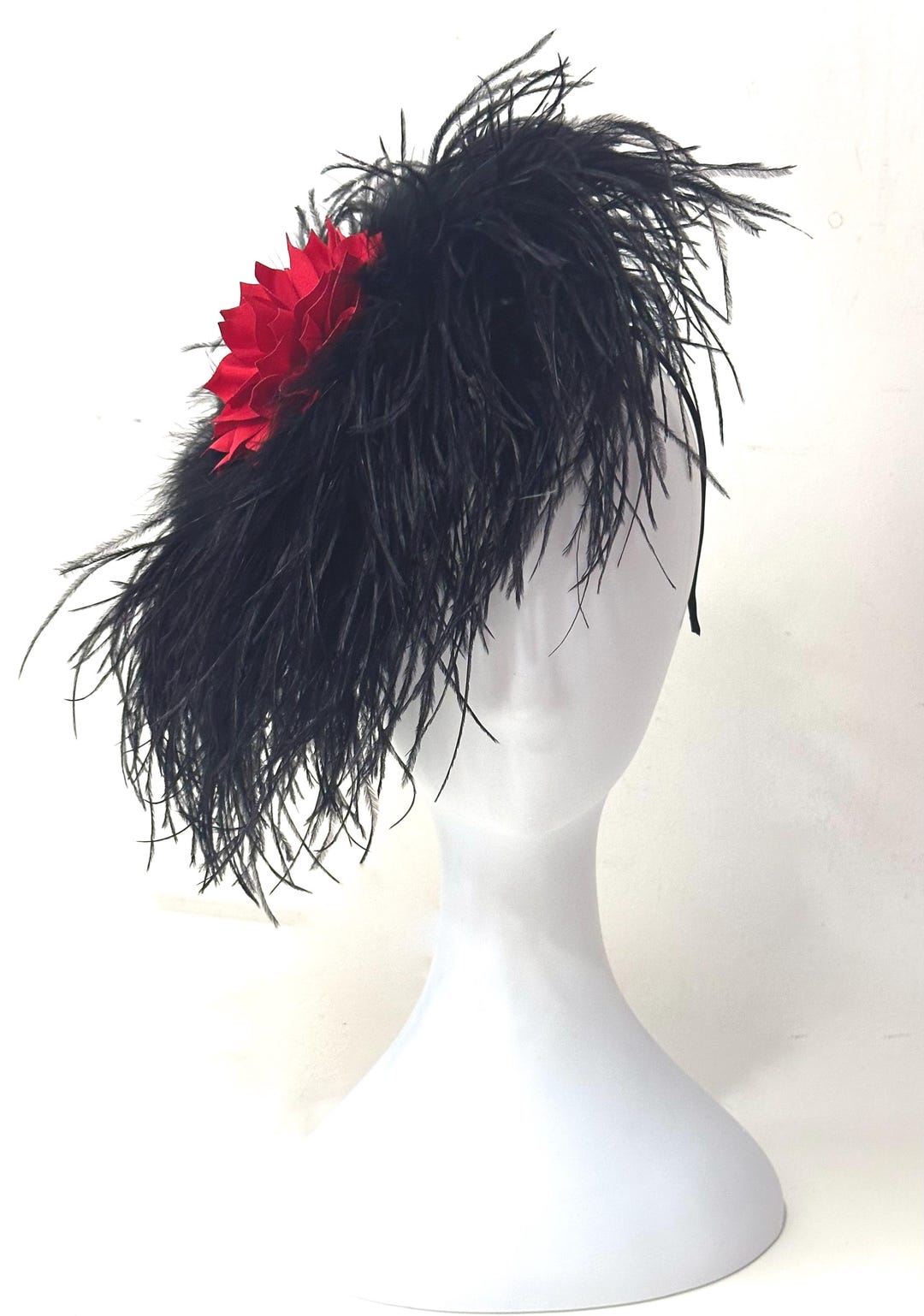 Red Black Feather Fascinator Hat Headband, Black Red Feather Headband ...