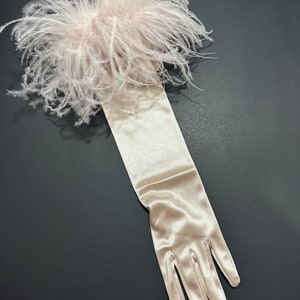 Champagne Opéra Gloves With Ostrich Feather Elbow Cuffs, Wedding Gloves ...