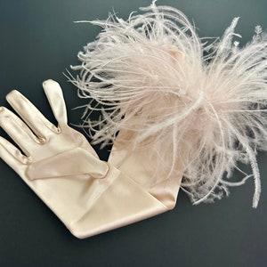 Champagne Opéra Gloves With Ostrich Feather Elbow Cuffs, Wedding Gloves ...