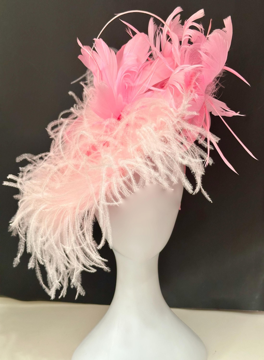 Pink Fascinator Hat Headband, Feather Derby Hat Church Hat Fascinator ...