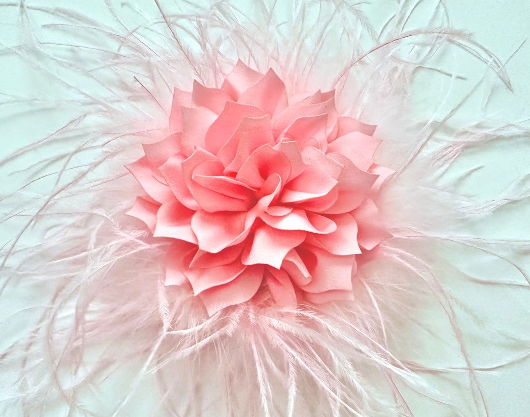 Pink Feather Flower Clip, Shocking Pink Feather Flower Clip Brooch Pin ...