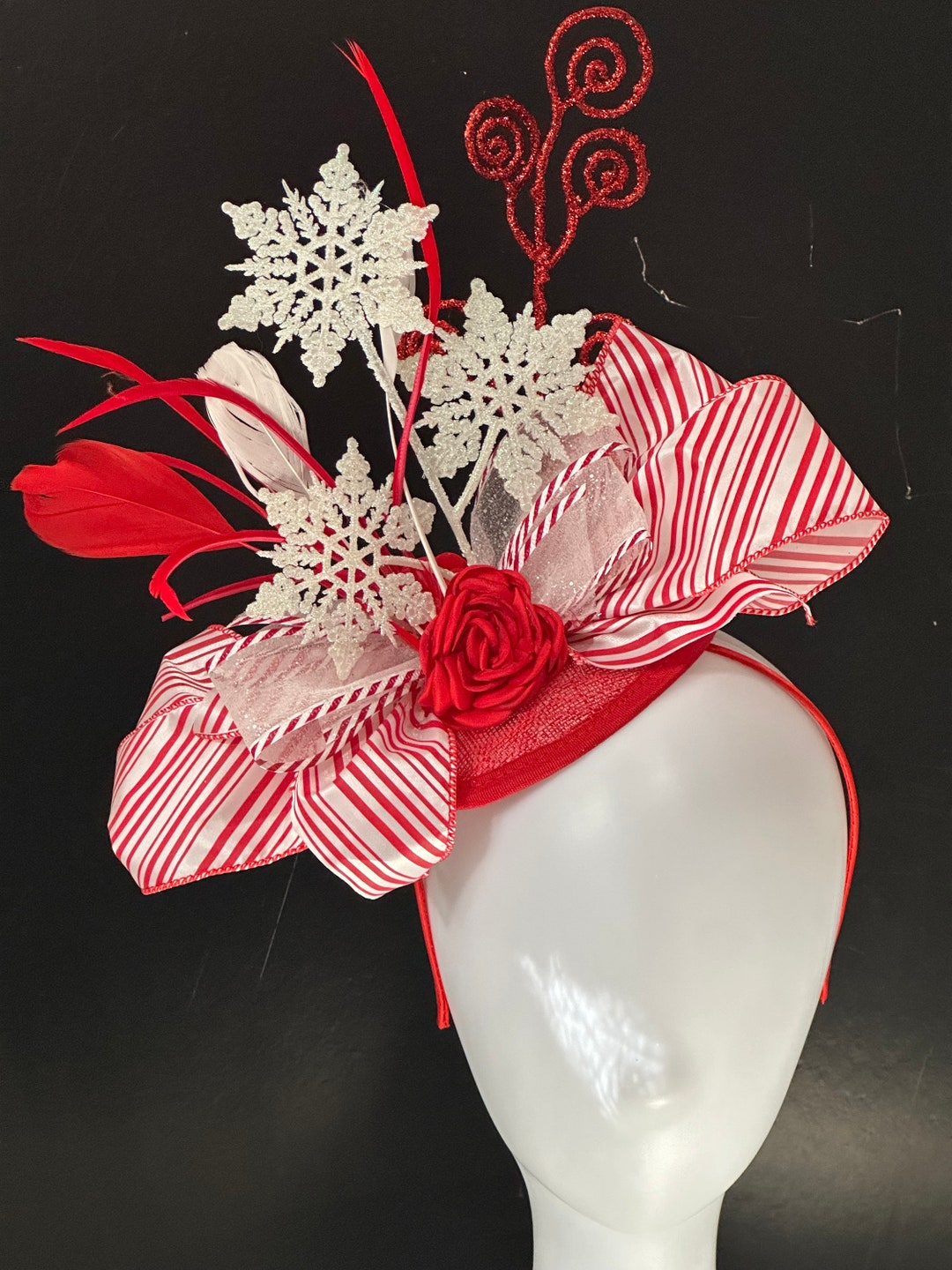 Christmas Headband, Snowflake Christmas Headband Red White Feather ...