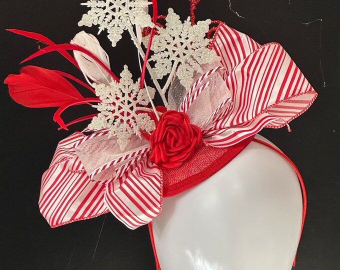 Christmas Headband, Snowflake Christmas Headband Red White Feather ...