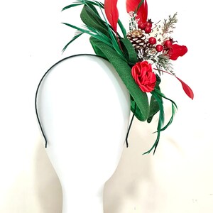 Christmas Fascinator Hat Christmas Headband, Red Christmas Holly ...