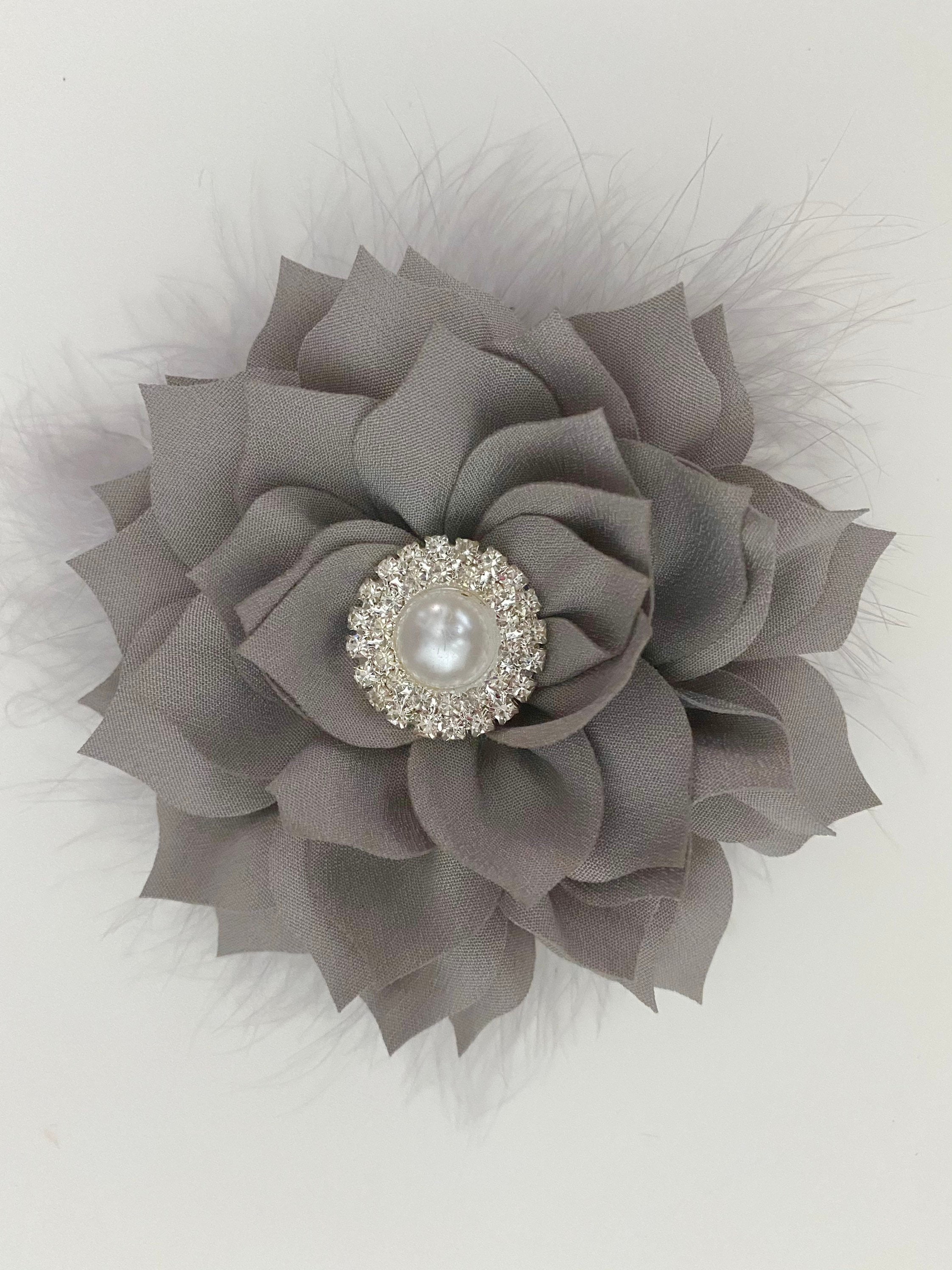 Silver Wedding Flower Clip, Christmas Hair Clip, Silver Feather Flower ...