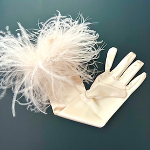 Champagne Opéra Gloves With Ostrich Feather Elbow Cuffs, Wedding Gloves ...