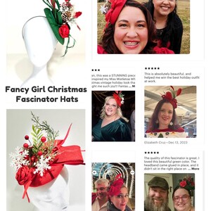 Christmas Fascinator Hat Christmas Headband, Red Christmas Holly ...